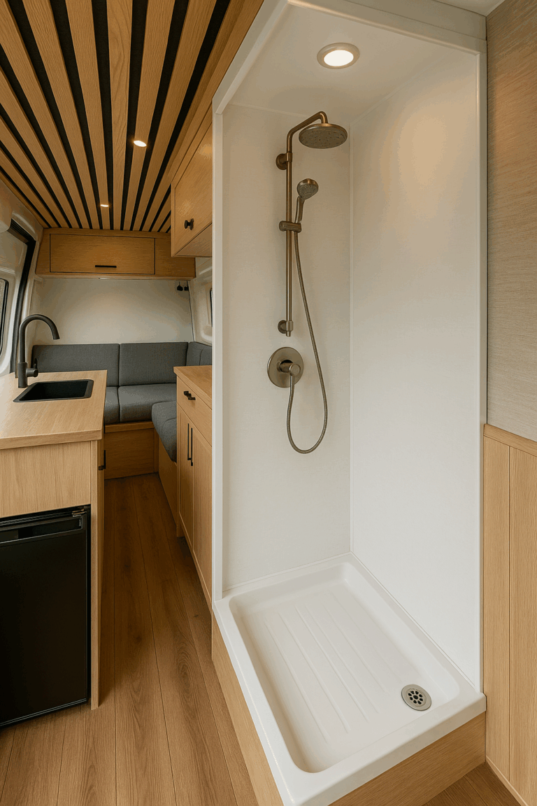 Cabine de douche van aménagé : fixe, escamotable ou extérieure